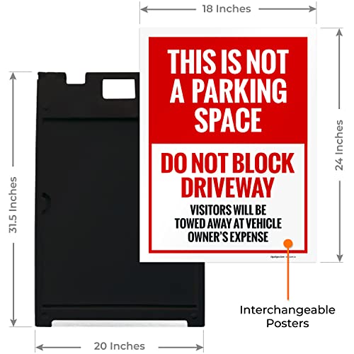 This Is Not A Parking Space Do Not Block Driveway Violators Towed Away Sidewalk Sign Kit, 18x24 Inches, With A Frame Stand, Made in USA by Sigo Signs