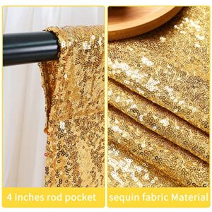 Blxsif Gold Sequin Backdrop Curtains - 4 Panels 2.5x8FT Glitter Gold Photo Backdrop Party Wedding Baby Shower Curtain Sparkle Photography Background