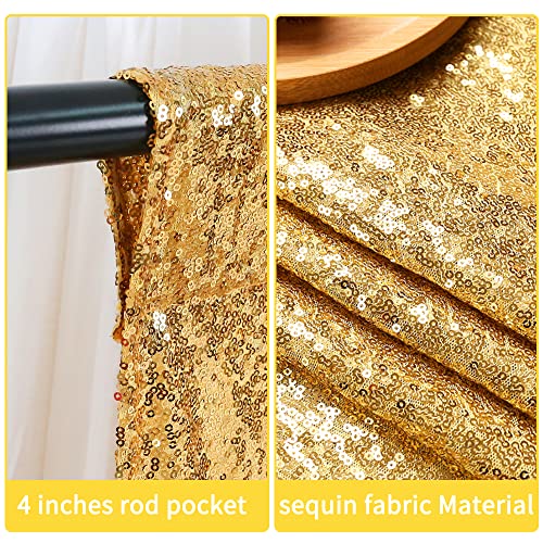 Blxsif Gold Sequin Backdrop Curtains - 4 Panels 2.5x8FT Glitter Gold Photo Backdrop Party Wedding Baby Shower Curtain Sparkle Photography Background