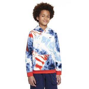 nike sportswear club big kids' tie-dye pullover hoodie (as1, alpha, x_l, regular, habanero red)