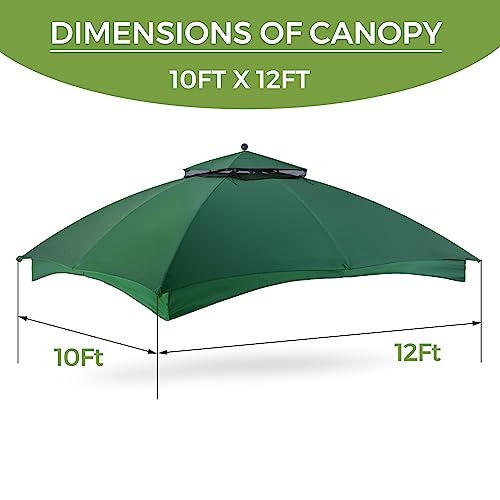 EasyLee 10x12 Gazebo Replacement Canopy, Double Teir Sunshade Polyester Soft Top Cover 10'x12' Gazebo #GF-12S004B-1(Forest Green)