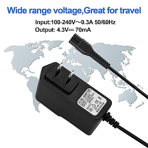 4.3V 70mA Electric Shaver Charger for Philips A00390, for Philips Norelco Oneblade QP2520, QP2520 / 90, QP2520 / 70, QP2520 / 72, Grooming Trimmer Razor Power Adapter Power Supply Cord