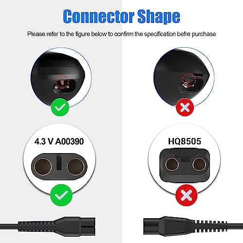 4.3V 70mA Electric Shaver Charger for Philips A00390, for Philips Norelco Oneblade QP2520, QP2520 / 90, QP2520 / 70, QP2520 / 72, Grooming Trimmer Razor Power Adapter Power Supply Cord