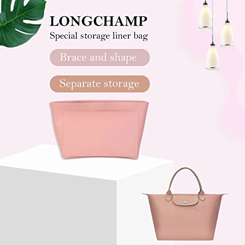 Purse Organizer, Multi-Pocket Felt Handbag Organizer, Folding Tote Bag organizer insert for Insert Wallet Organizer for Longchamp (Pink, Small)