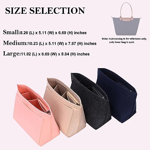 Purse Organizer, Multi-Pocket Felt Handbag Organizer, Folding Tote Bag organizer insert for Insert Wallet Organizer for Longchamp (Pink, Small)