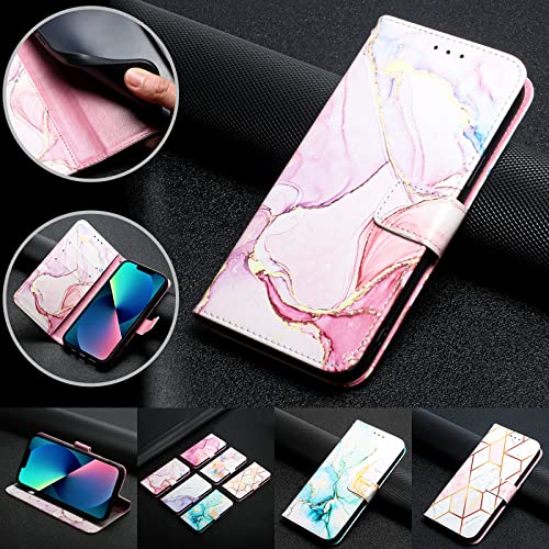 NVWA Compatible with Oppo Reno7 4G / F21 Pro Case with Card Holder Marble Leather Wallet Flip Cases Cover for Women Rose Gold with Hand Strap