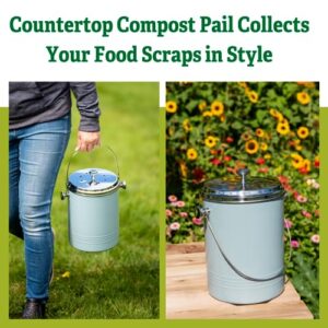 Gardener's Supply Company Large Stainless Steel Compost Pail | Stylish Kitchen Countertop Metal Compost Crock with Lid and Handle for Organic Composting | Holds 1.7 Gallon of Food Scraps