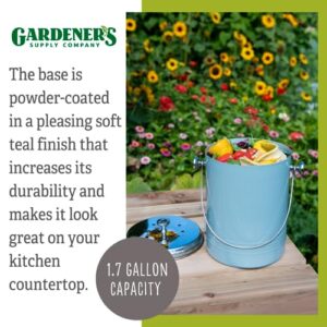 Gardener's Supply Company Large Stainless Steel Compost Pail | Stylish Kitchen Countertop Metal Compost Crock with Lid and Handle for Organic Composting | Holds 1.7 Gallon of Food Scraps