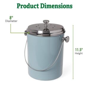 Gardener's Supply Company Large Stainless Steel Compost Pail | Stylish Kitchen Countertop Metal Compost Crock with Lid and Handle for Organic Composting | Holds 1.7 Gallon of Food Scraps