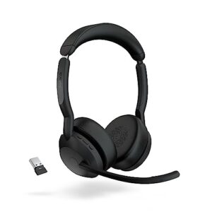 jabra evolve2 55 stereo wireless headset - features aircomfort technology, noise-cancelling mics & active noise cancellation - works with uc platforms such as zoom & google meet - black