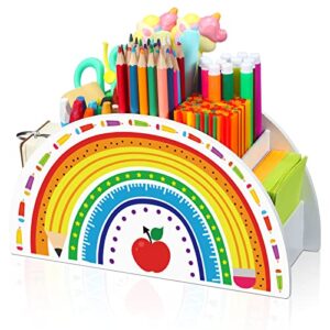 funrous wooden rainbow pencil holder pen holder teacher appreciation gifts from students pencil organizer brushes makeup brush crayon school teacher supplies for kids girls