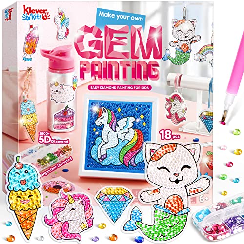 Gem Art, Kids Diamond Painting Kit with Big 5D Gem, Arts and Crafts for Girls Ages 4-12, Gem Craft Activities Kits, Premium Diamond Art Gift Ideas for Girls Crafts Ages 4, 5, 6, 7, 8, 9, 10, 11, 12