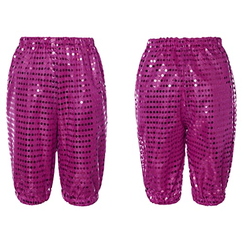 Loyan Girls Shiny Sequins Dance Short Athletic Cheer Tumbling Bottoms Gymnastics Sports Short Sparkle Glitter Hot Pants Hot Pink 2-3 Years