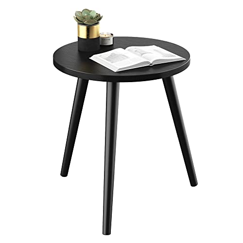 Round Side Table, Small Round Wood End Table Accent Table for Living Room Bedroom Small Spaces, Modern Home Decor Round Night Stand Slim Bedside Tables, Easy to Assemble, Black