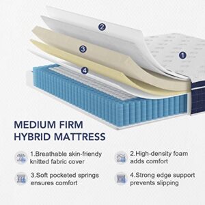 EEN EEN SLEEP Full Mattress, 12 Inch Hybrid Mattress in A Box, Full Size Mattresses Made of Foam and Individual Pocketed Springs, Strong Edge Support, Pressure Relief, Cool Breathable, Medium Firm