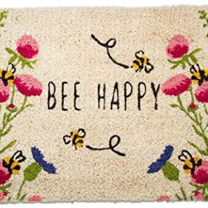 Outory Funny Door Mat Coir Bee Happy Wildflower Door Mat 23.6x15.7 Inch