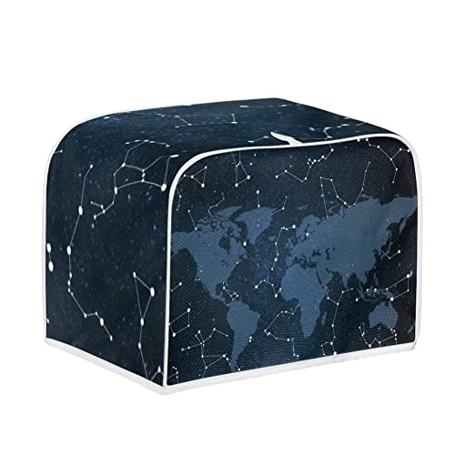 Doojoayie World Map Stars 2 Slice Toaster Cover Bread Toaster Oven Dustproof Cover Small Appliance Cover Dust Protection & Waterproof