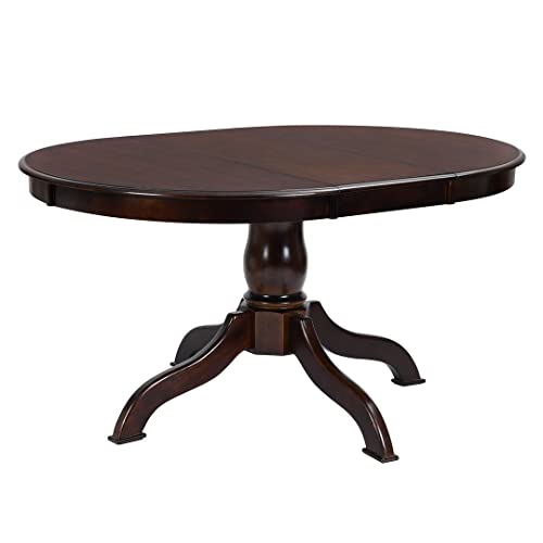 Oval Solid Wood Dining Table Extendable Brown Farmhouse MDF Finish Leaf Extension