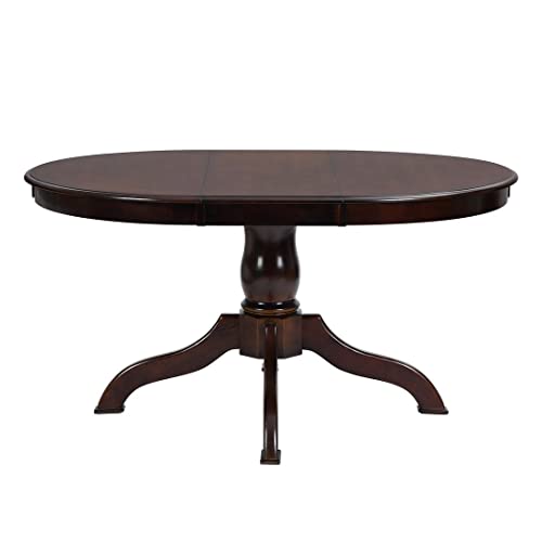 Oval Solid Wood Dining Table Extendable Brown Farmhouse MDF Finish Leaf Extension