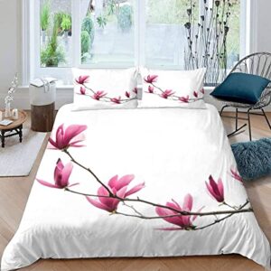 quilt cover twin size pink flower 3d bedding sets magnolia duvet cover breathable hypoallergenic stain wrinkle resistant microfiber with zipper closure,beding set with 2 pillowcase