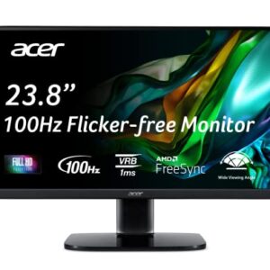 Acer KC242Y Hbi 23.8" Full HD (1920 x 1080) Zero-Frame Gaming Office Monitor | AMD FreeSync Technology | 100Hz | 1ms (VRB) | Low Blue Light | Tilt | HDMI & VGA Ports,Black