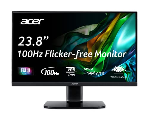 Acer KC242Y Hbi 23.8" Full HD (1920 x 1080) Zero-Frame Gaming Office Monitor | AMD FreeSync Technology | 100Hz | 1ms (VRB) | Low Blue Light | Tilt | HDMI & VGA Ports,Black