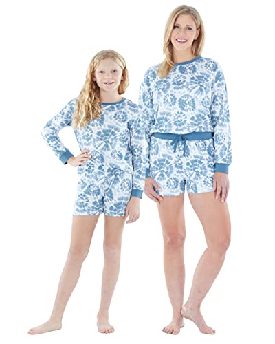 Our Family Pjs Mommy and Me Matching Blue Tie Dye Pajama Shorts Set, Blue and White Tie Dye, X-Large, Women's (Pj Set)