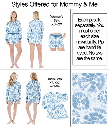 Our Family Pjs Mommy and Me Matching Blue Tie Dye Pajama Shorts Set, Blue and White Tie Dye, X-Large, Women's (Pj Set)