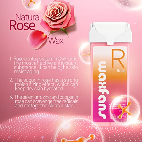 Waxfans Roll On Wax,Rose Wax Roller Refill for Body Area Waxing,Natural Roses Keep Skin Hydrated and Shiny, Long-Lasting Hair Removal Effect and durable (4 Pack) Not included :roll on wax warmer