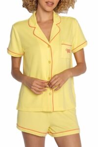 pj salvagethe summer i turned pretty lounge short-sleeve button down shirt and bottom shorts pajama setyellowsmall