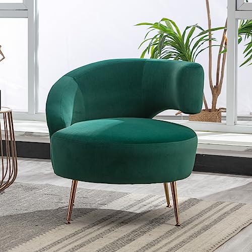 Homtique Modern Velvet Accent Chair, Single Sofa Barrel Chair with Gold Legs Comfy Upholstered Leisure Chair Curved Back Armchair Side Chair for Living Room, Bedroom (Emerald, Right)