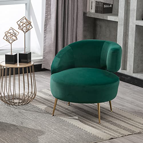 Homtique Modern Velvet Accent Chair, Single Sofa Barrel Chair with Gold Legs Comfy Upholstered Leisure Chair Curved Back Armchair Side Chair for Living Room, Bedroom (Emerald, Right)