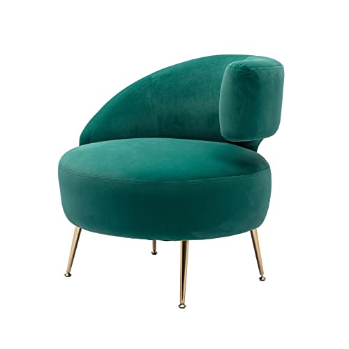 Homtique Modern Velvet Accent Chair, Single Sofa Barrel Chair with Gold Legs Comfy Upholstered Leisure Chair Curved Back Armchair Side Chair for Living Room, Bedroom (Emerald, Right)