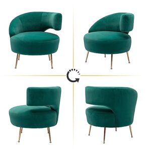 Homtique Modern Velvet Accent Chair, Single Sofa Barrel Chair with Gold Legs Comfy Upholstered Leisure Chair Curved Back Armchair Side Chair for Living Room, Bedroom (Emerald, Right)