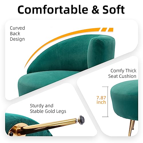 Homtique Modern Velvet Accent Chair, Single Sofa Barrel Chair with Gold Legs Comfy Upholstered Leisure Chair Curved Back Armchair Side Chair for Living Room, Bedroom (Emerald, Right)