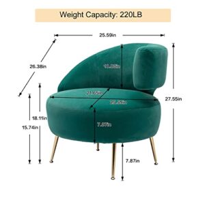 Homtique Modern Velvet Accent Chair, Single Sofa Barrel Chair with Gold Legs Comfy Upholstered Leisure Chair Curved Back Armchair Side Chair for Living Room, Bedroom (Emerald, Right)