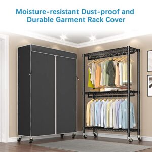 VIPEK V12C Heavy Duty Rolling Garment Rack with Cover Clothing Rack for Hanging Clothes Portable Closets with Adjustable 3 Wire Shelving & Double Rods, Wardrobe on Wheels, Black Rack with Black Cover