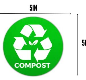 Compost Bin Vinyl Stickers for Kitchen and Outdoor Bins 5in 5 Pack Premium Self Adhesive Vinyl Labels Weatherproof UV Resistant Compost Stickers