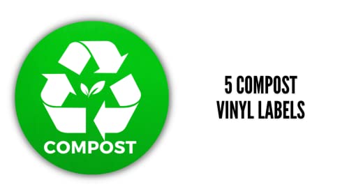 Compost Bin Vinyl Stickers for Kitchen and Outdoor Bins 5in 5 Pack Premium Self Adhesive Vinyl Labels Weatherproof UV Resistant Compost Stickers