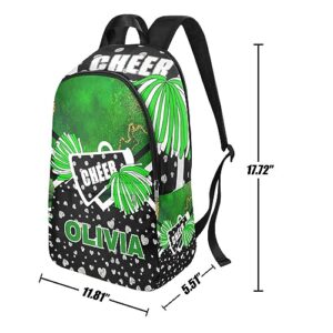 CUXWEOT Personalized Green Cheer Cheerleader Print Backpack with Name Custom Travel Daypack Bag for Man Woman Gifts