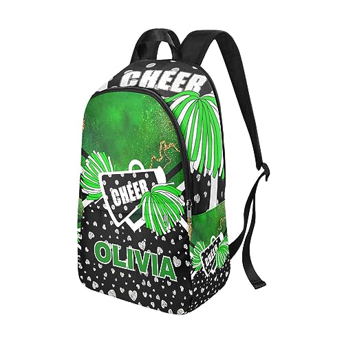 CUXWEOT Personalized Green Cheer Cheerleader Print Backpack with Name Custom Travel Daypack Bag for Man Woman Gifts