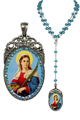 Saint Lucy of Syracuse Rosary - Patroness of The Blind; Epidemics; Salesmen; Throat Infections & Writers - Handmade (Blue)