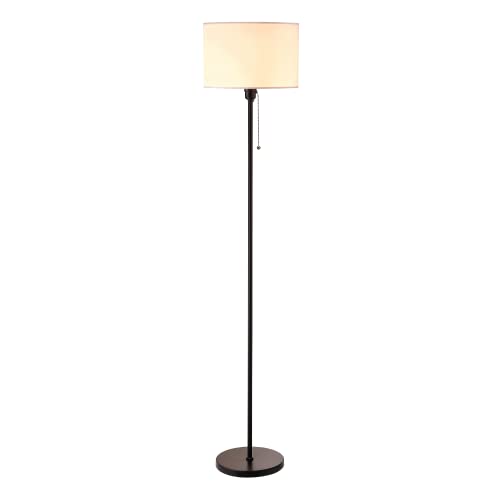 O’Bright Ted - Drum Shade Standing Lamp, Pull Chain Switch, E26 Socket, Modern Minimalist Design, Simple Floor Lamp for Living Room, Bedroom, Office, Black