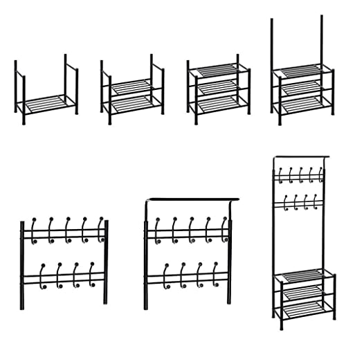 LUKEO Black Shoe Rack Standing Hanging Clothes Home Bedroom Hanger Metal Shoe and Hat Rack Storage Rack