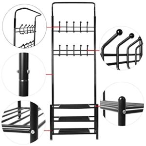 LUKEO Black Shoe Rack Standing Hanging Clothes Home Bedroom Hanger Metal Shoe and Hat Rack Storage Rack