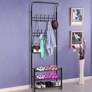 LUKEO Black Shoe Rack Standing Hanging Clothes Home Bedroom Hanger Metal Shoe and Hat Rack Storage Rack