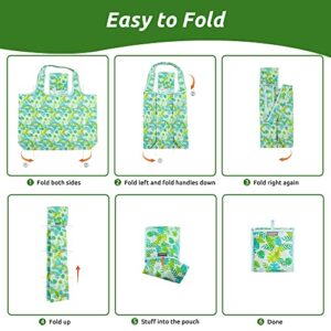 Feveqher 4 pack Reusable Grocery Bags, Large Capacity with 50LB, Lightweight Foldable Bags with Stylish and Cute Pattern in Ripstop Fabric