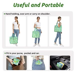 Feveqher 4 pack Reusable Grocery Bags, Large Capacity with 50LB, Lightweight Foldable Bags with Stylish and Cute Pattern in Ripstop Fabric