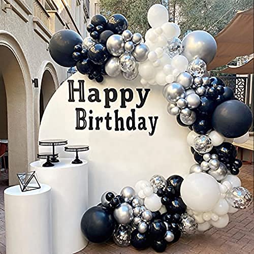 Black and Silver Balloons Garland Kit,119pcs Black White Metallic Silver and Silver Confetti Latex Balloons for Graduation Birthday Engagement Party Decorations