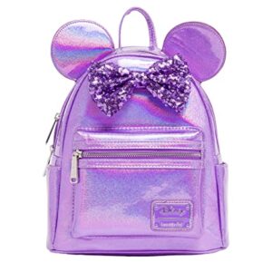 Loungefly Disney Minnie Mouse Glitter Sparkle Womens Double Strap Shoulder Bag Purse (Purple)